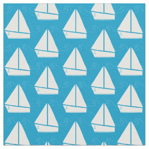 Blue Sailboat Pattern Nautical White Fabric | Zazzle