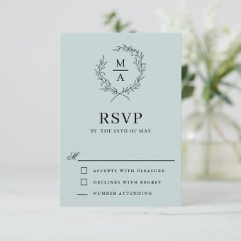 Light Blue Simple Elegant Monogram RSVP Card | Zazzle