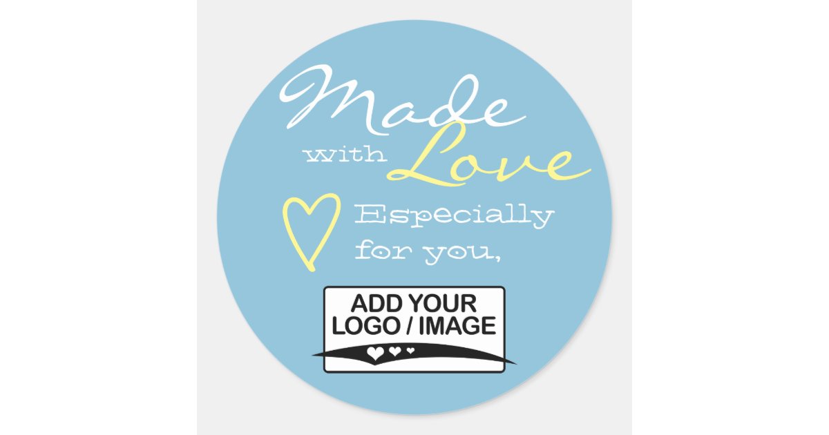 Light Blue Simple Made with Love Logo Template Classic Round Sticker ...