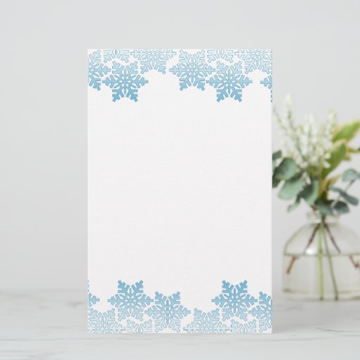 Light Blue Snowflake Border Stationery | Zazzle