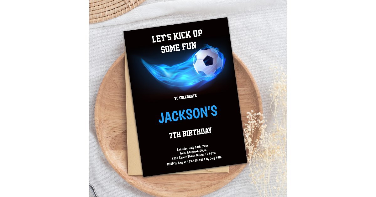 Light Blue Soccer Birthday Invitation | Zazzle