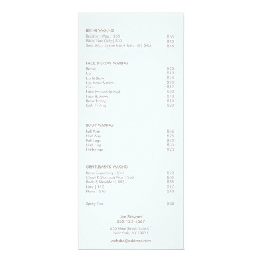 Light Blue Spa Skincare White Service Price Menu | Zazzle