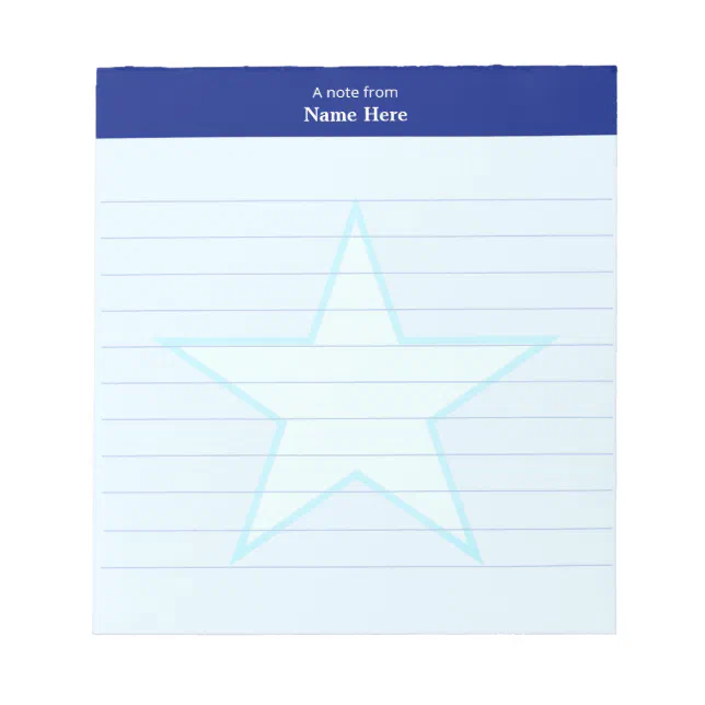 Light Blue Star & Blue Header Lined Notepad | Zazzle