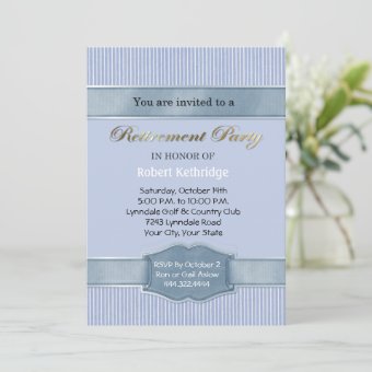 Light Blue Stripe Retirement Party Invitations | Zazzle