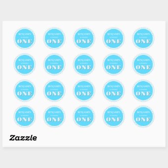 Light Blue Turning One Polka Dot Classic Round Sticker | Zazzle