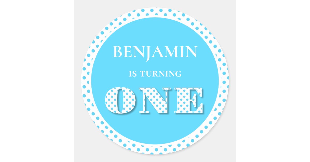 Light Blue Turning One Polka Dot Classic Round Sticker | Zazzle