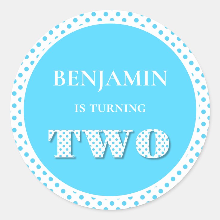 Light Blue Turning Two Polka Dot Classic Round Sticker | Zazzle