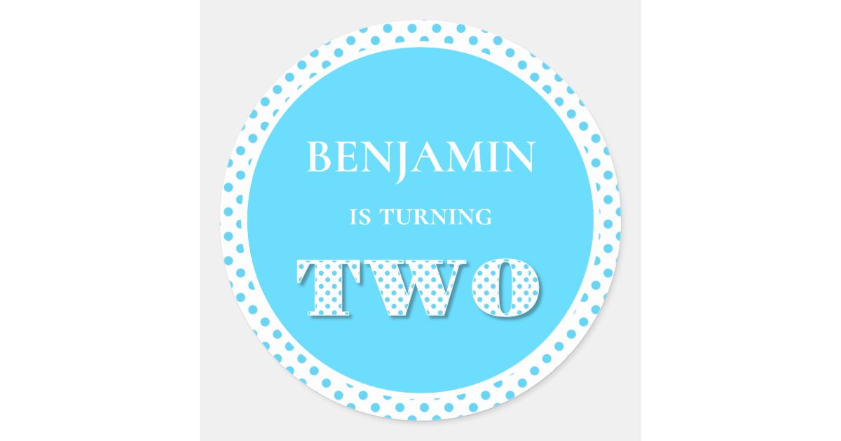 Light Blue Turning Two Polka Dot Classic Round Sticker | Zazzle