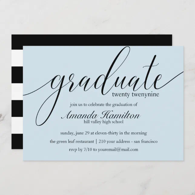 Light Blue typography Graduation Invitation | Zazzle