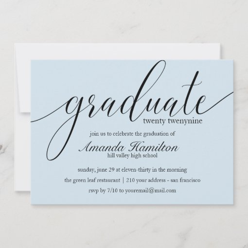 Light Blue typography Graduation Invitation | Zazzle