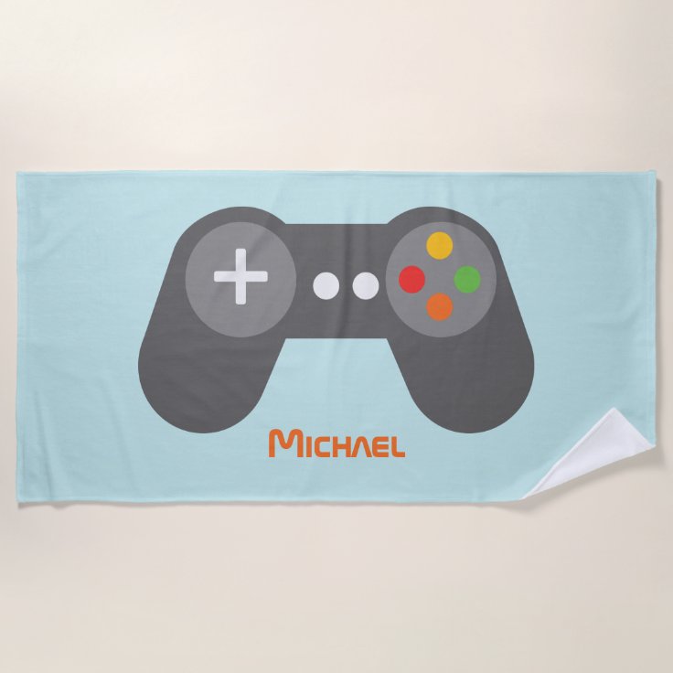 Light Blue Video Game Controller Beach Towel | Zazzle