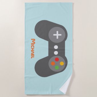 Light Blue Video Game Controller Beach Towel | Zazzle