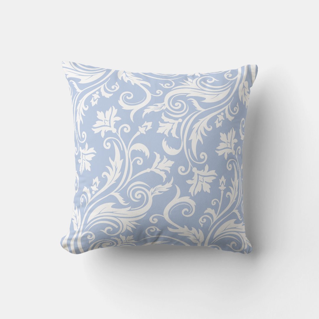 Light Blue Vintage Damask Pattern Throw Pillow | Zazzle