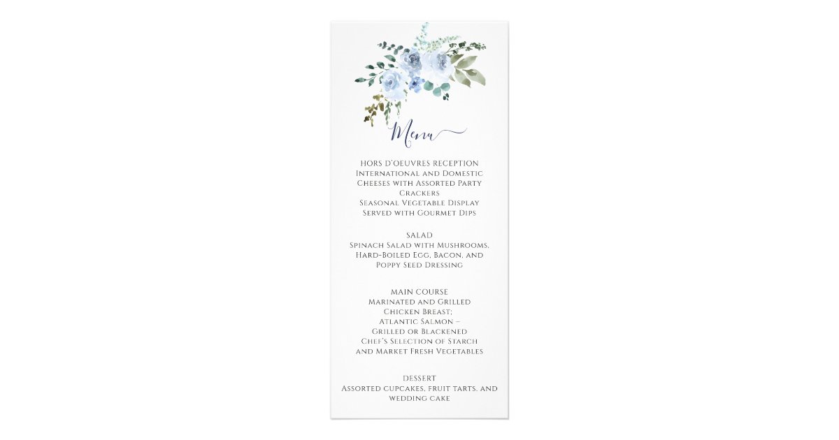 Light Blue Watercolor Floral | Lt Blue Menu | Zazzle