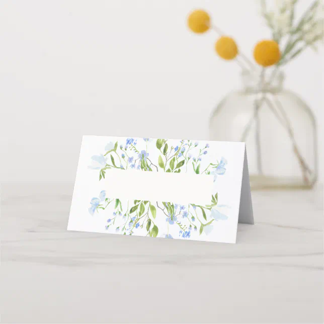 Light Blue Watercolor Flowers Folded Place Card | Zazzle