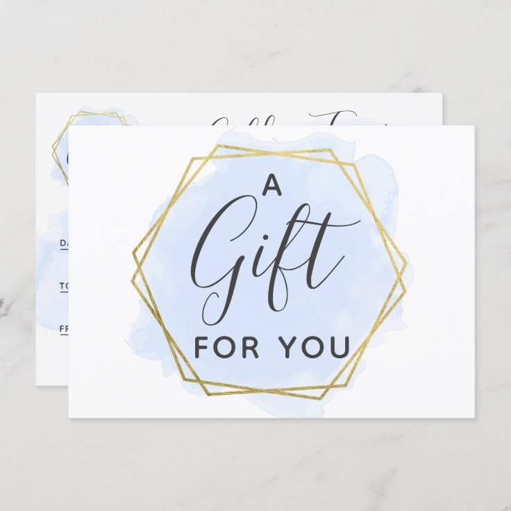 Light Blue Watercolor & Gold Gift Certificate Card | Zazzle