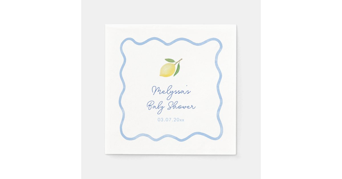 Light Blue Wavy Border Lemons Sweet Baby Shower Napkins | Zazzle