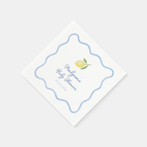 Light Blue Wavy Border Lemons Sweet Baby Shower Napkins | Zazzle
