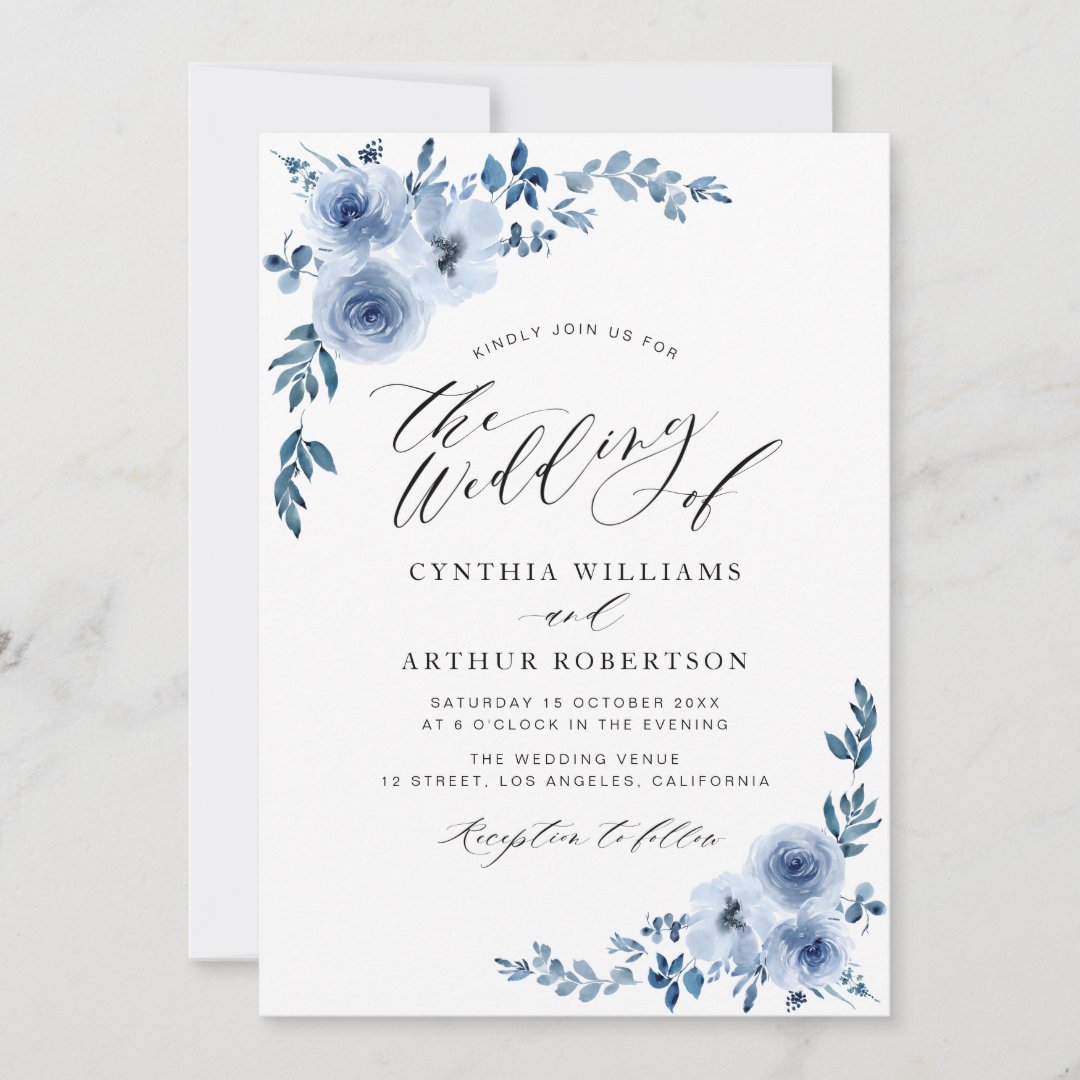 light blue wayercolor floral wedding invitation | Zazzle