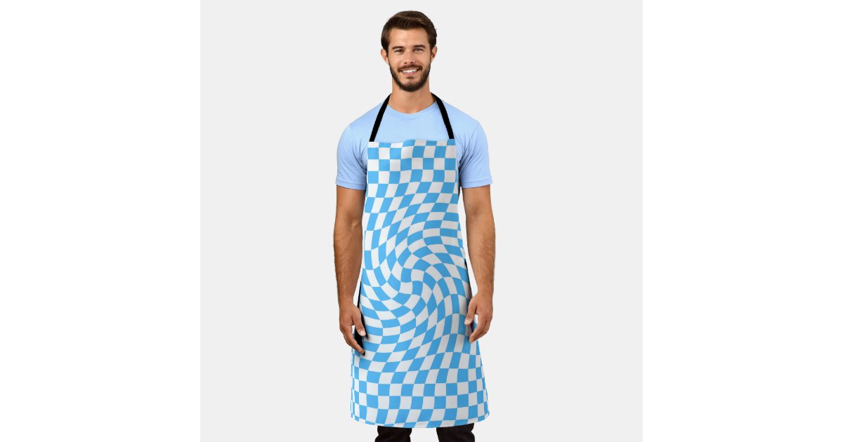 Light Blue & White Checkered Checkerboard Pattern Apron | Zazzle