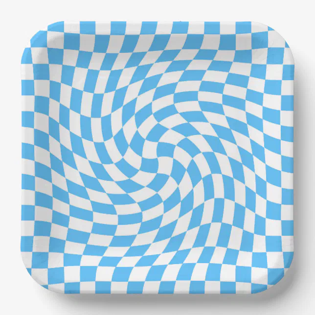 Light Blue & White Checkered Checkerboard Pattern Paper Plates | Zazzle