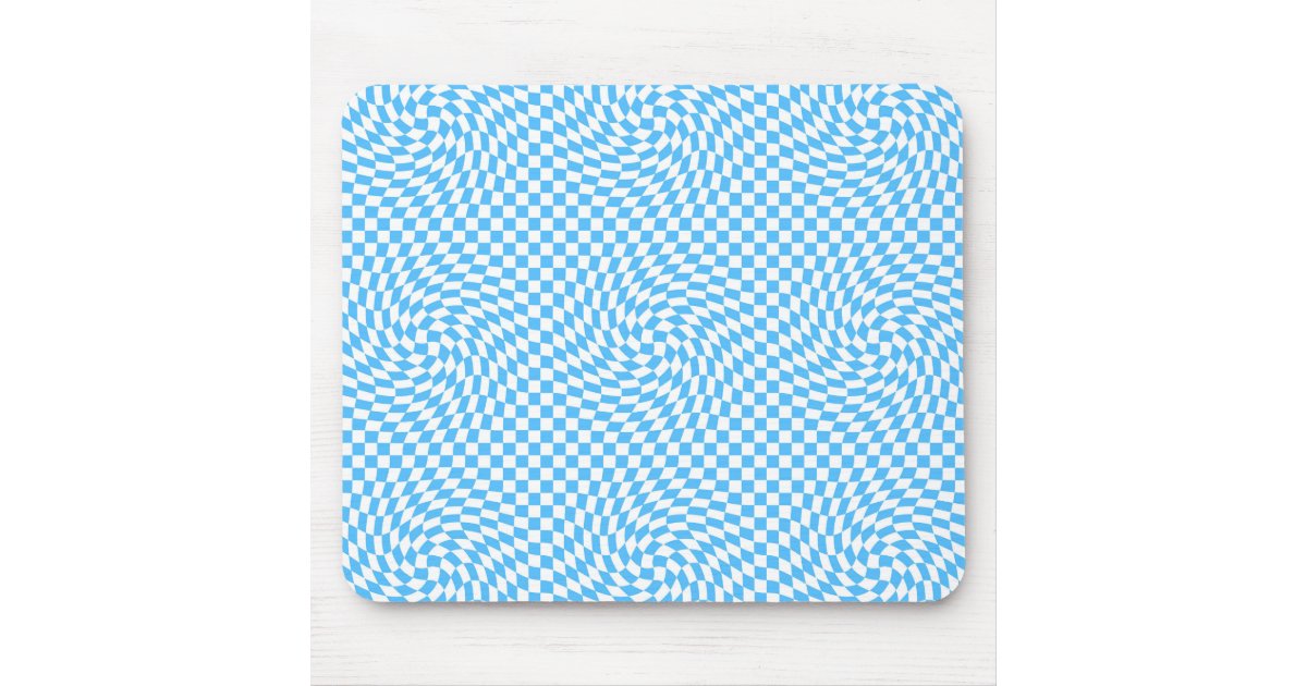 Light Blue & White Chic Warped Checkered Pattern Mouse Pad | Zazzle