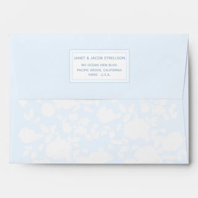 Light Blue White Floral Elegant Custom Address Envelope | Zazzle