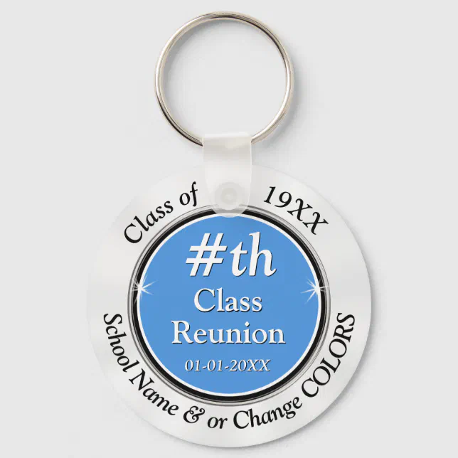 Light Blue, White Personalized 40th Class Reunion Keychain | Zazzle