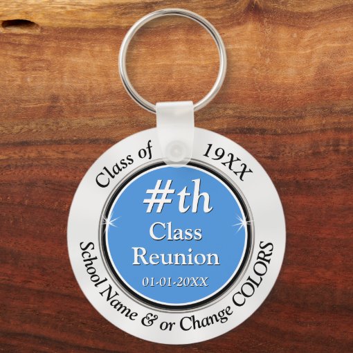Light Blue, White Personalized 40th Class Reunion Keychain | Zazzle