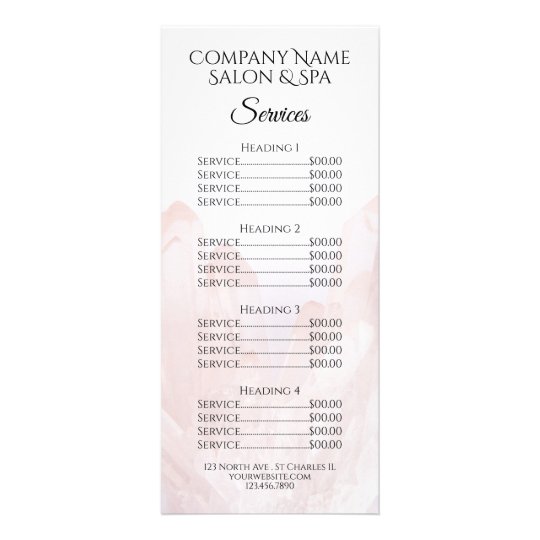 Light Blush Pink Crystals Spa Salon Service Menu | Zazzle.com