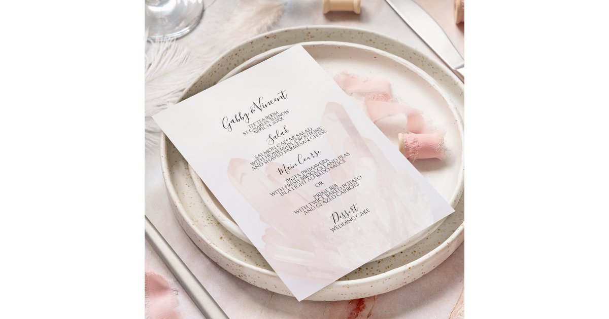 Light Blush Pink Crystals Wedding Menu | Zazzle