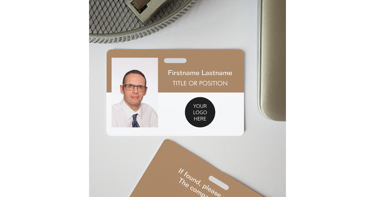 Light Brown Photo ID Name Badge | Zazzle