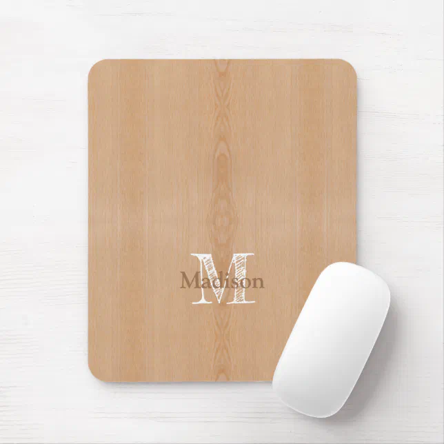 Light brown wood grain Custom Monogram Mouse Pad | Zazzle