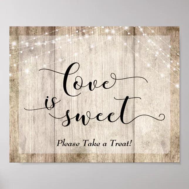 Light Brown Wood & Lights Love is Sweet Dessert Poster | Zazzle