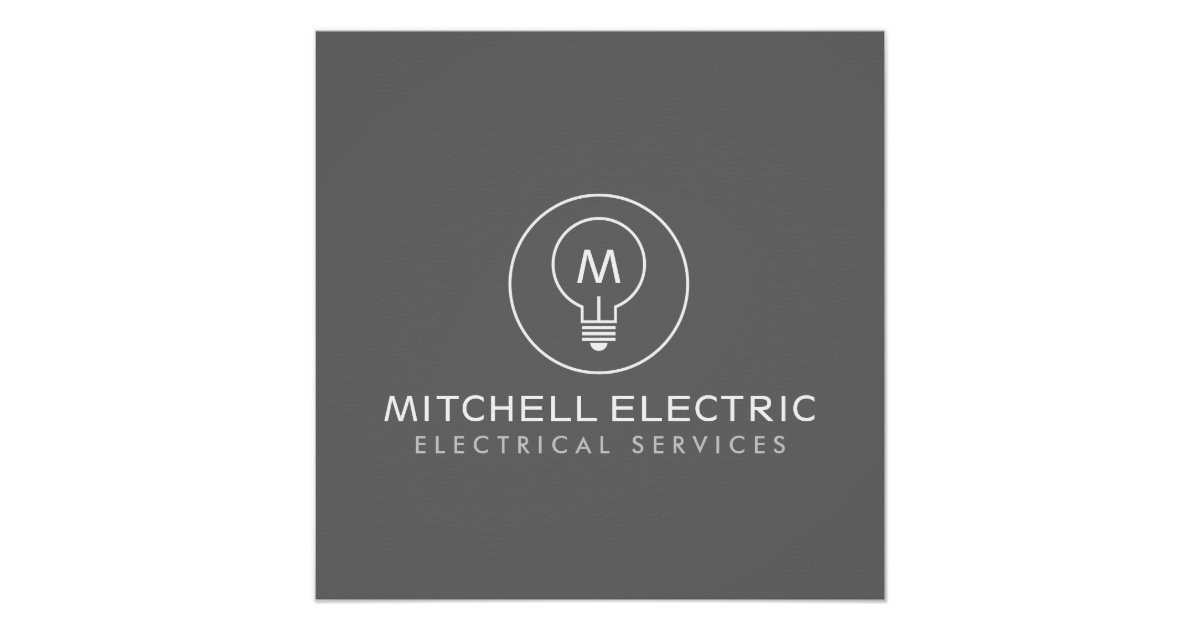 LIGHT BULB MONOGRAM LOGO on GRAY for ELECTRICIANS Poster | Zazzle