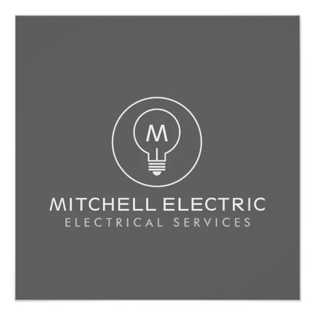 LIGHT BULB MONOGRAM LOGO on GRAY for ELECTRICIANS Poster | Zazzle