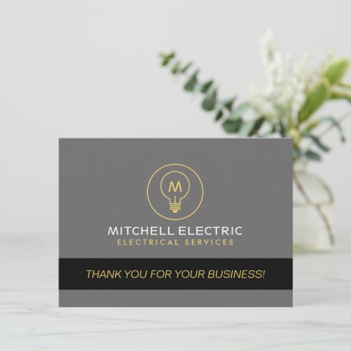 LIGHT BULB MONOGRAM LOGO Thank You Card | Zazzle
