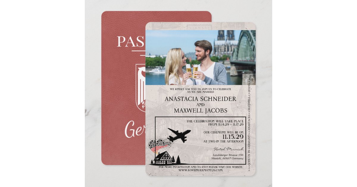 Light Burgundy Germany Passport Wedding Invitation | Zazzle