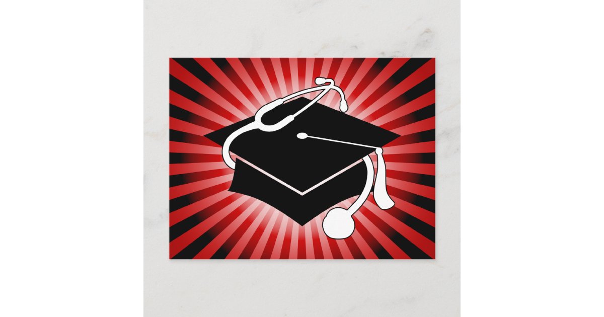 light burst medical graduation cap announcement postcard | Zazzle