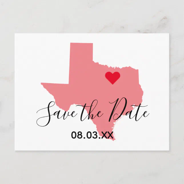 Light Coral Texas Map Shape Save the Date Announcement Postcard | Zazzle