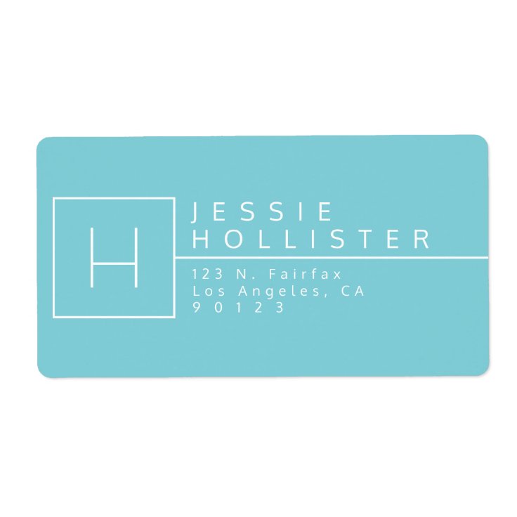 Light Cyan Blue & White Monogrammed Return Address Label | Zazzle