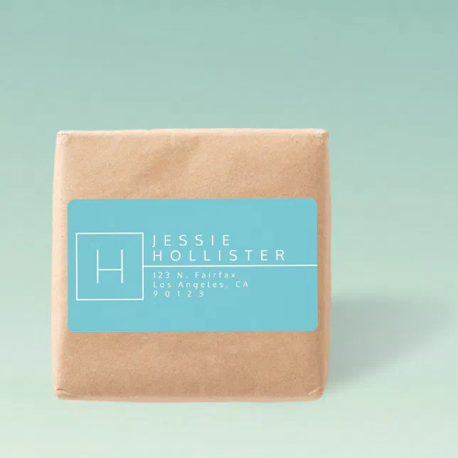 Light Cyan Blue & White Monogrammed Return Address Label | Zazzle