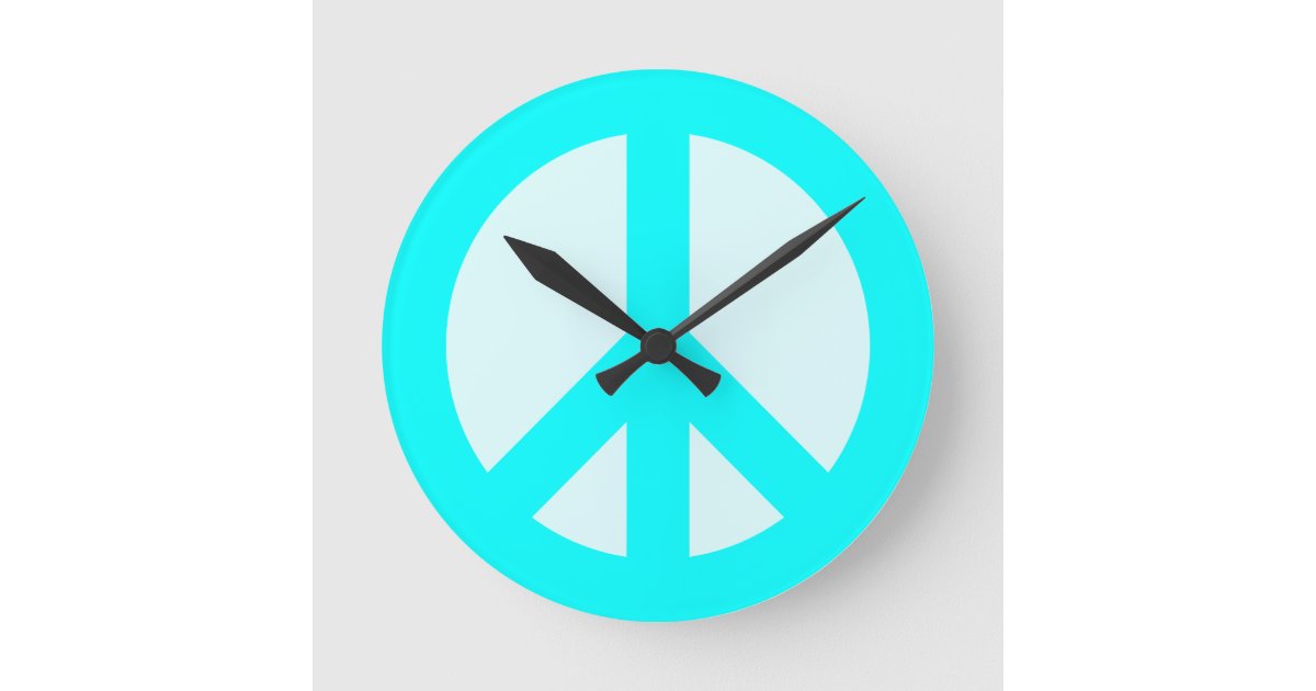 Light Cyan Peace Sign Wall Clock | Zazzle