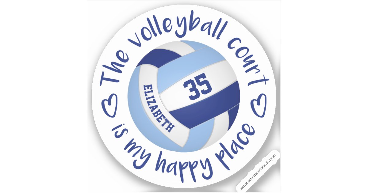 light dark blue volleyball court happy place sticker | Zazzle