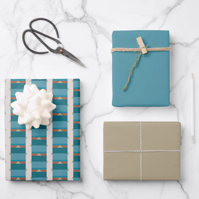 Light Earthy Tones and Blue Wrapping Paper Sheets | Zazzle