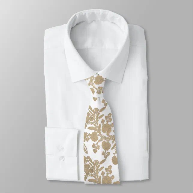 Light gold and white floral gift neck tie | Zazzle