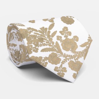 Light gold and white floral gift neck tie | Zazzle