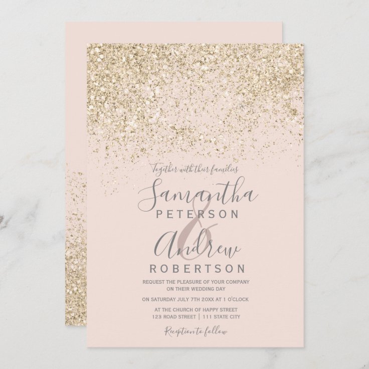 light gold glitter blush pink elegant chic wedding invitation | Zazzle