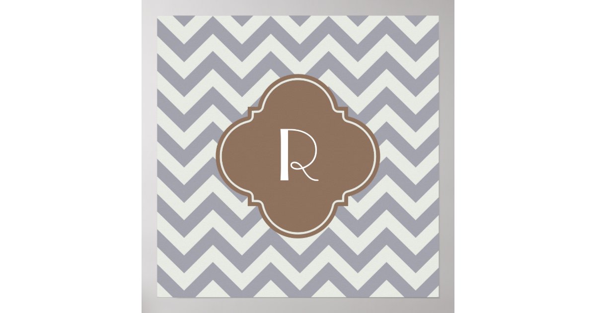 Light Gray Chevron Custom Monogram Poster | Zazzle