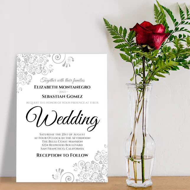Light Gray Floral Filigree Elegant Chic Wedding Invitation | Zazzle